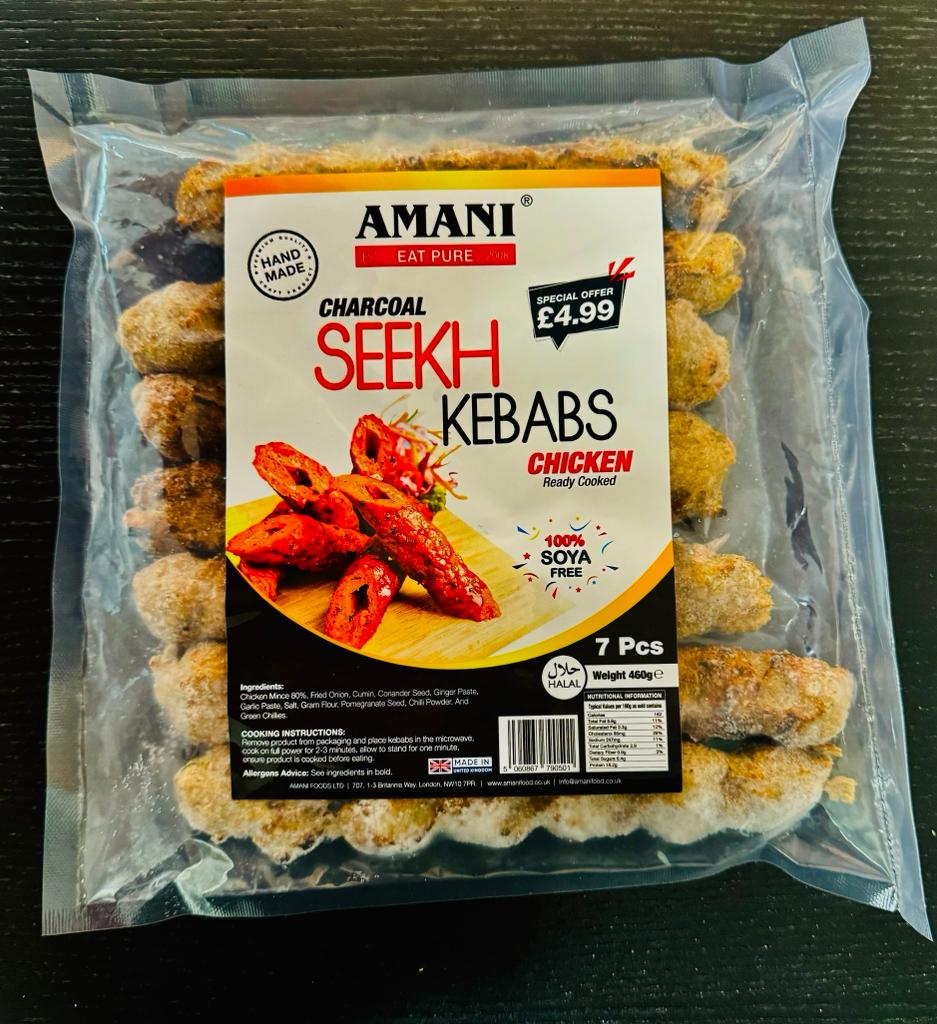 Amani Chicken Charcoal Seekh Kebab - 7 Pcs (450g) – Foodukaan.co.uk